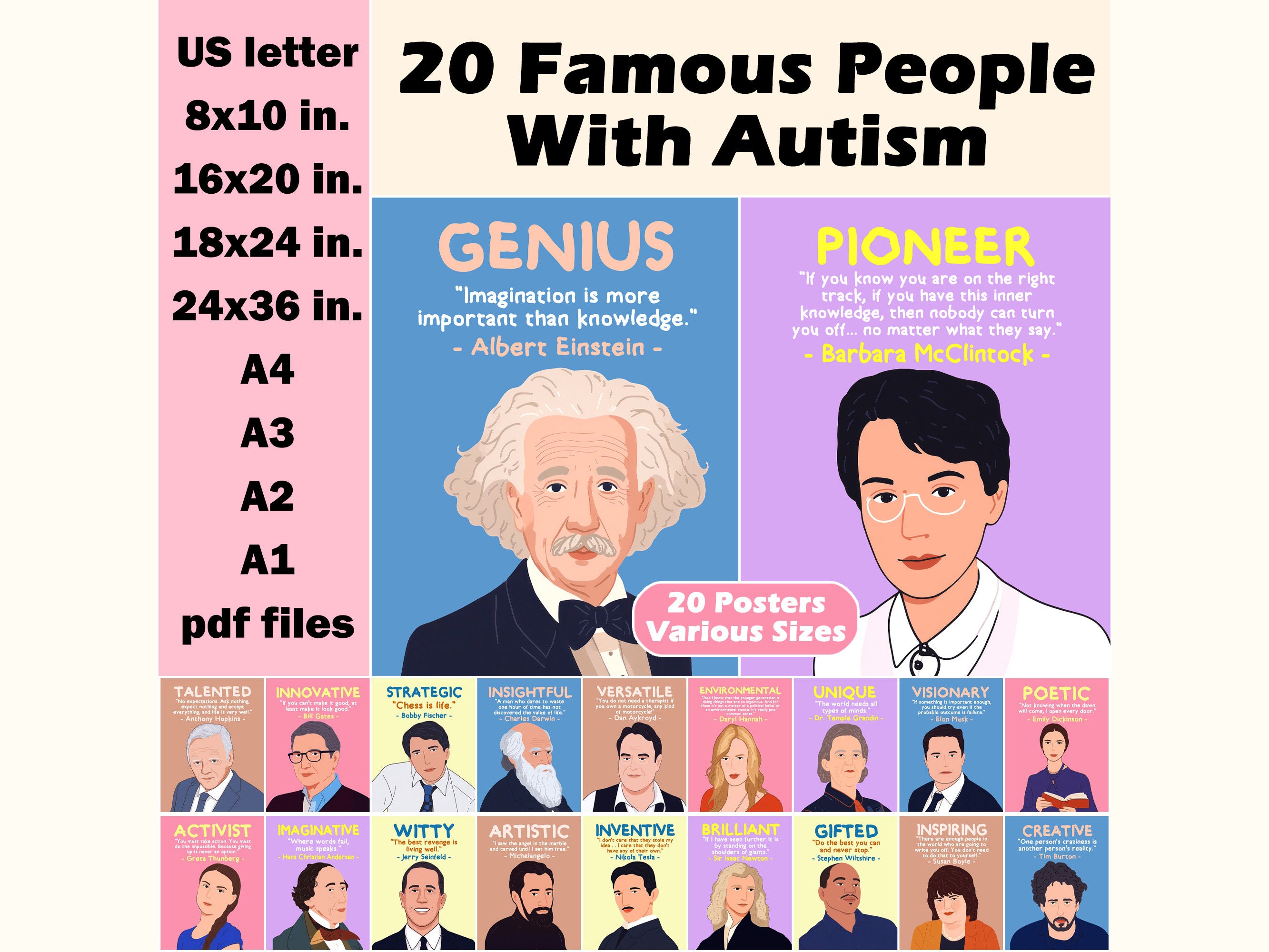 Famous People With Autism Posters, National Autism Acceptance Month ...