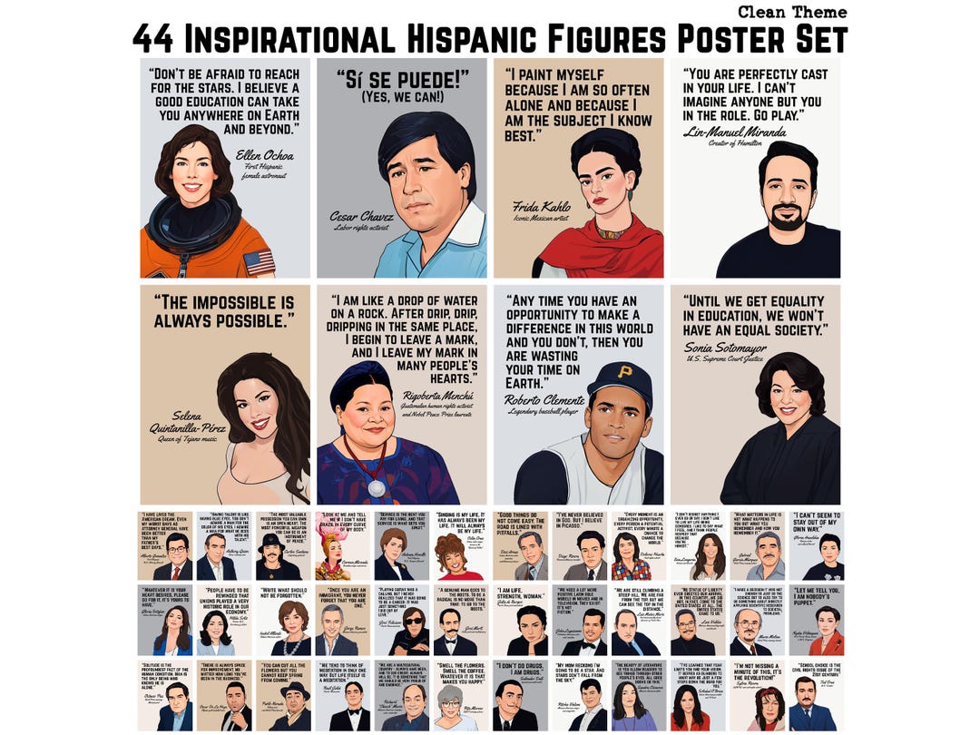 44 Inspirational Hispanic Figures Poster Collection, Clean Theme ...