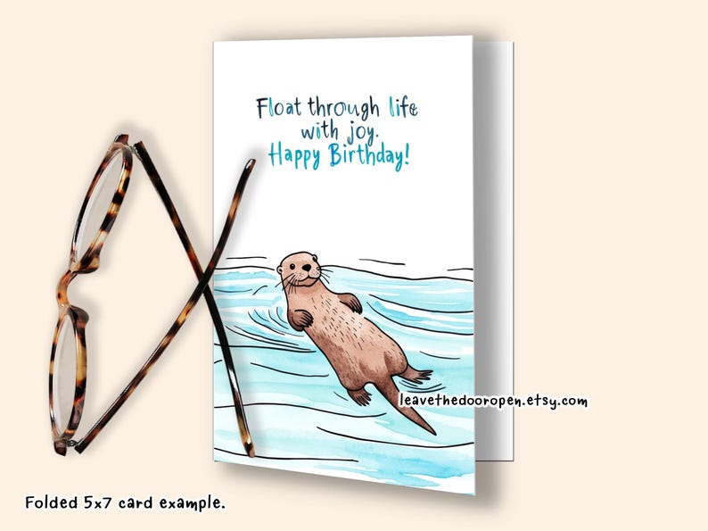 Serene Otter Birthday Card Printable Happy Birthday Card With Floating ...