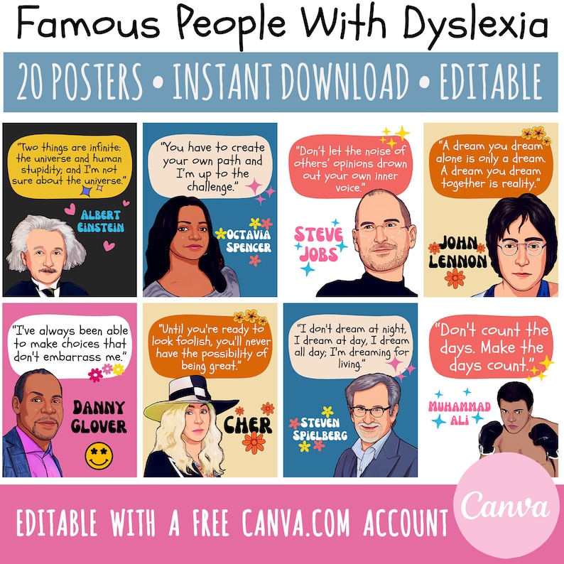 Famous People With Dyslexia, 20 Printable Quote, Dyslexia Awareness ...