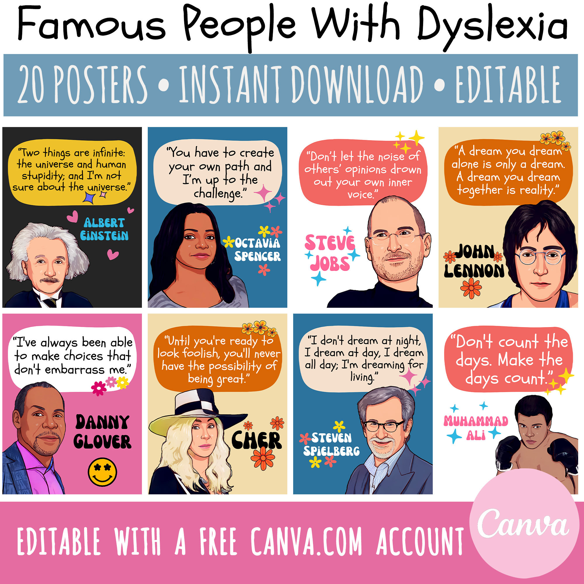 Famous People With Dyslexia, 20 Printable Quote, Dyslexia Awareness ...