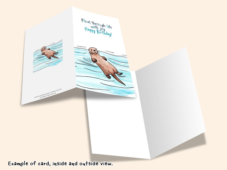 Serene Otter Birthday Card Printable Happy Birthday Card With Floating ...
