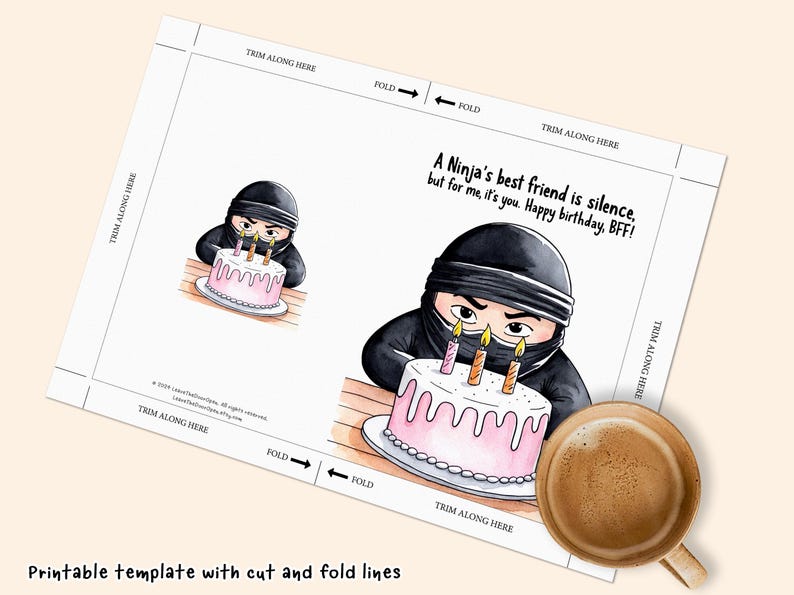 Ninja Birthday Card Digital Download - "silence is Golden" Best Friend ...