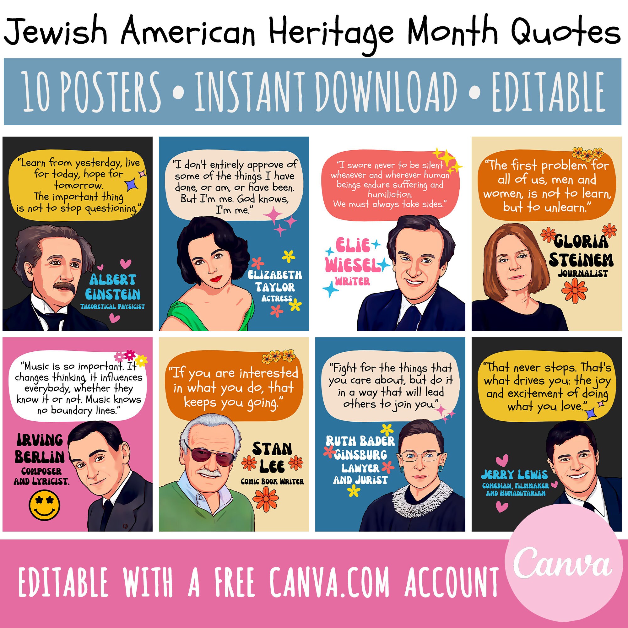 Jewish American Heritage Month Quotes Groovy Decor Editable - Etsy
