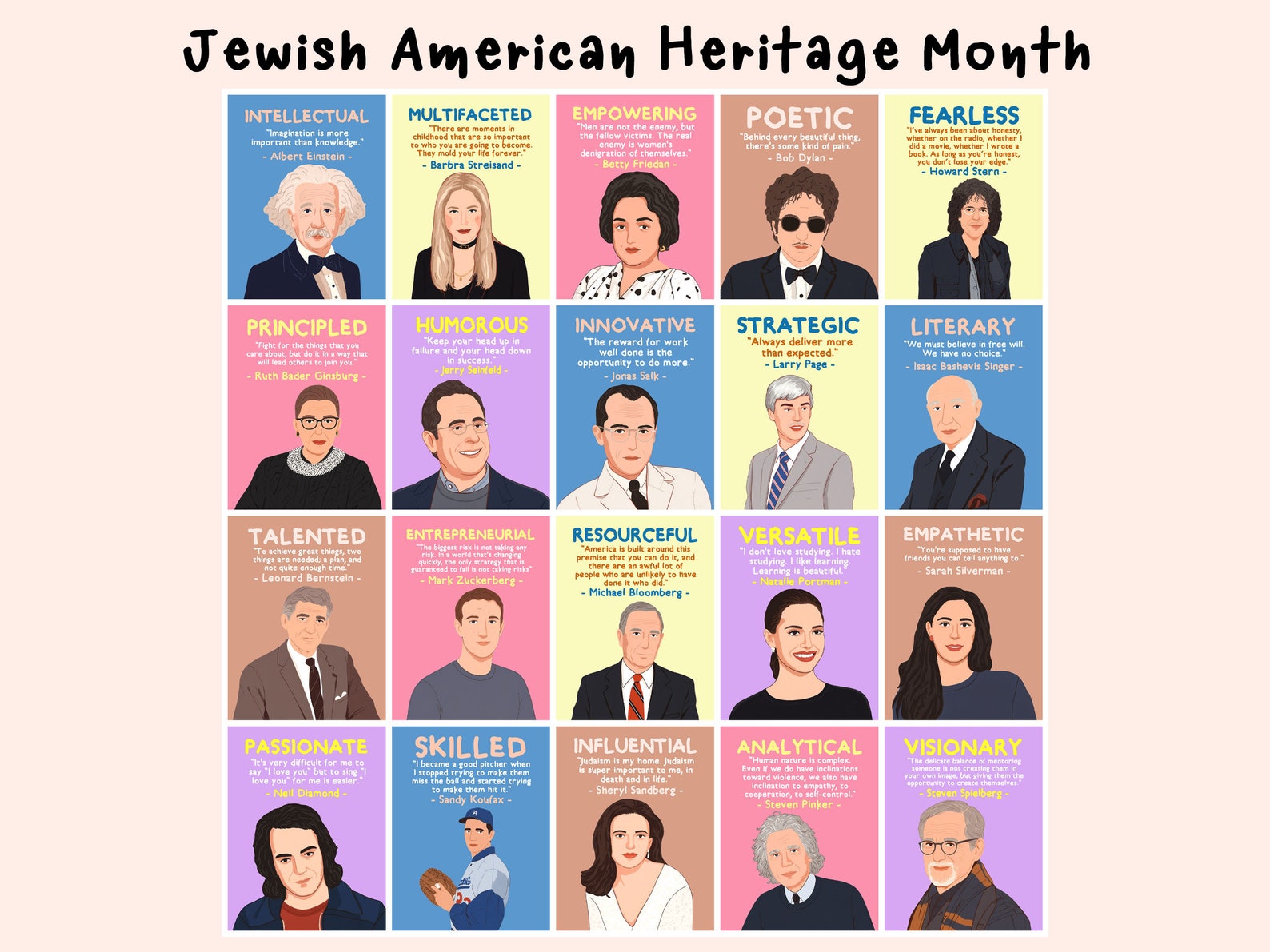 Jewish American Heritage Month Poster Set 20 Quotes From Icons for ...