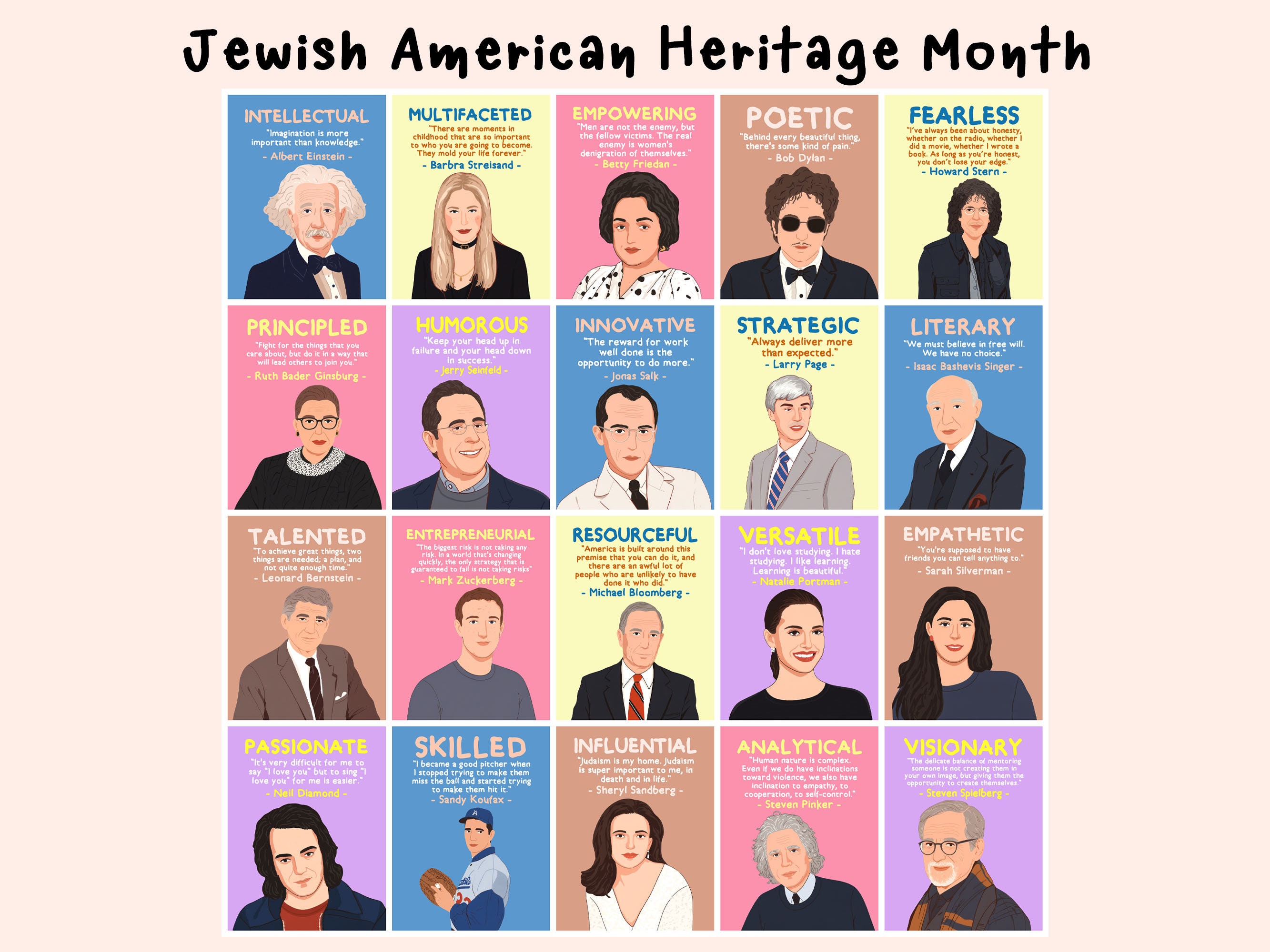 Jewish American Heritage Month Poster Set 20 Quotes From Icons for ...