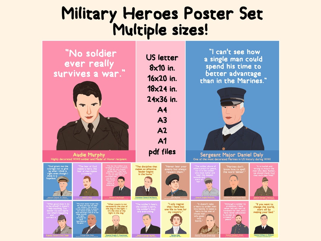 Military Heroes Poster Set - Inspiring Quotes for Classroom Decor ...