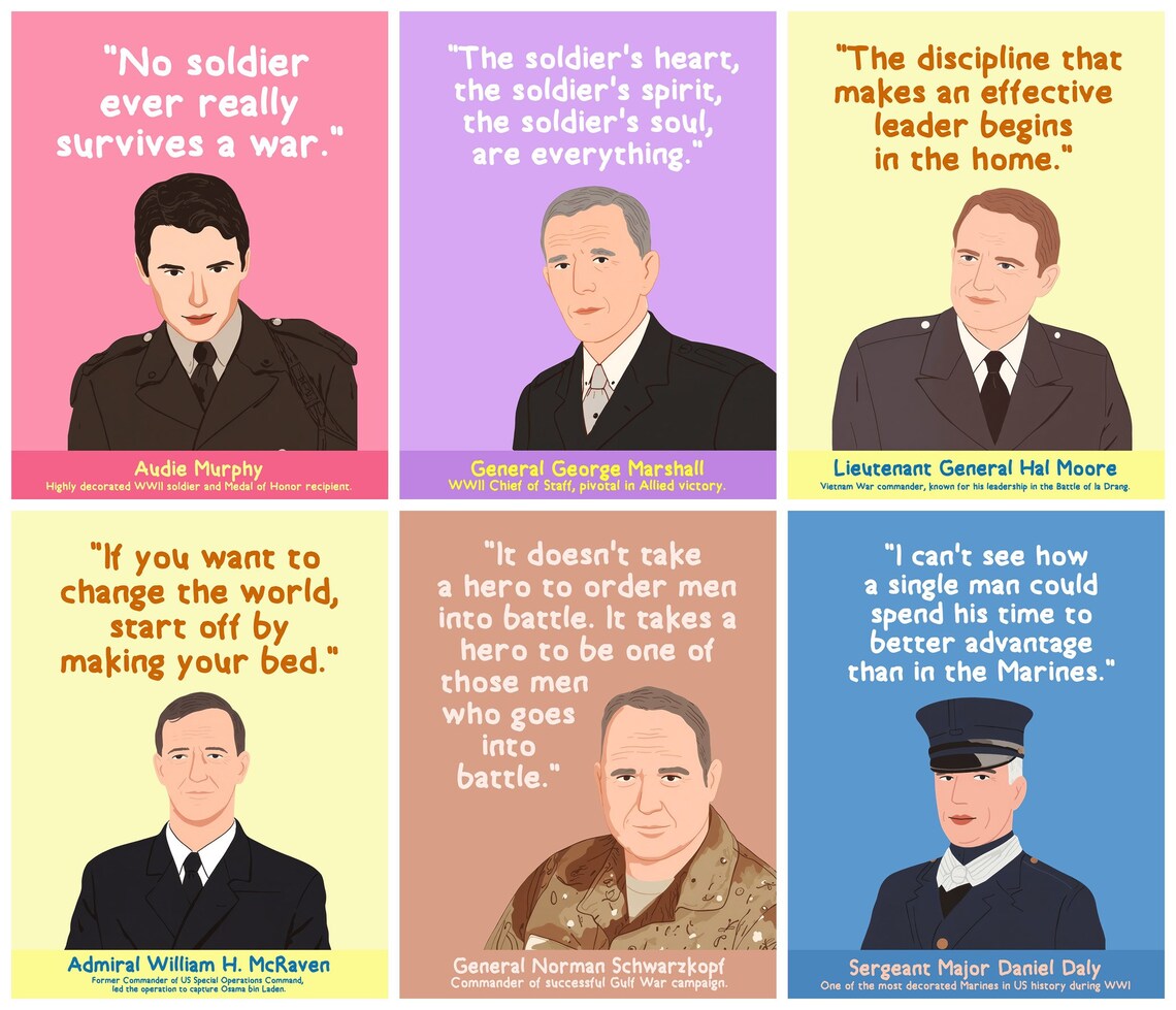Military Heroes Poster Set Inspiring Quotes for Classroom Decor ...