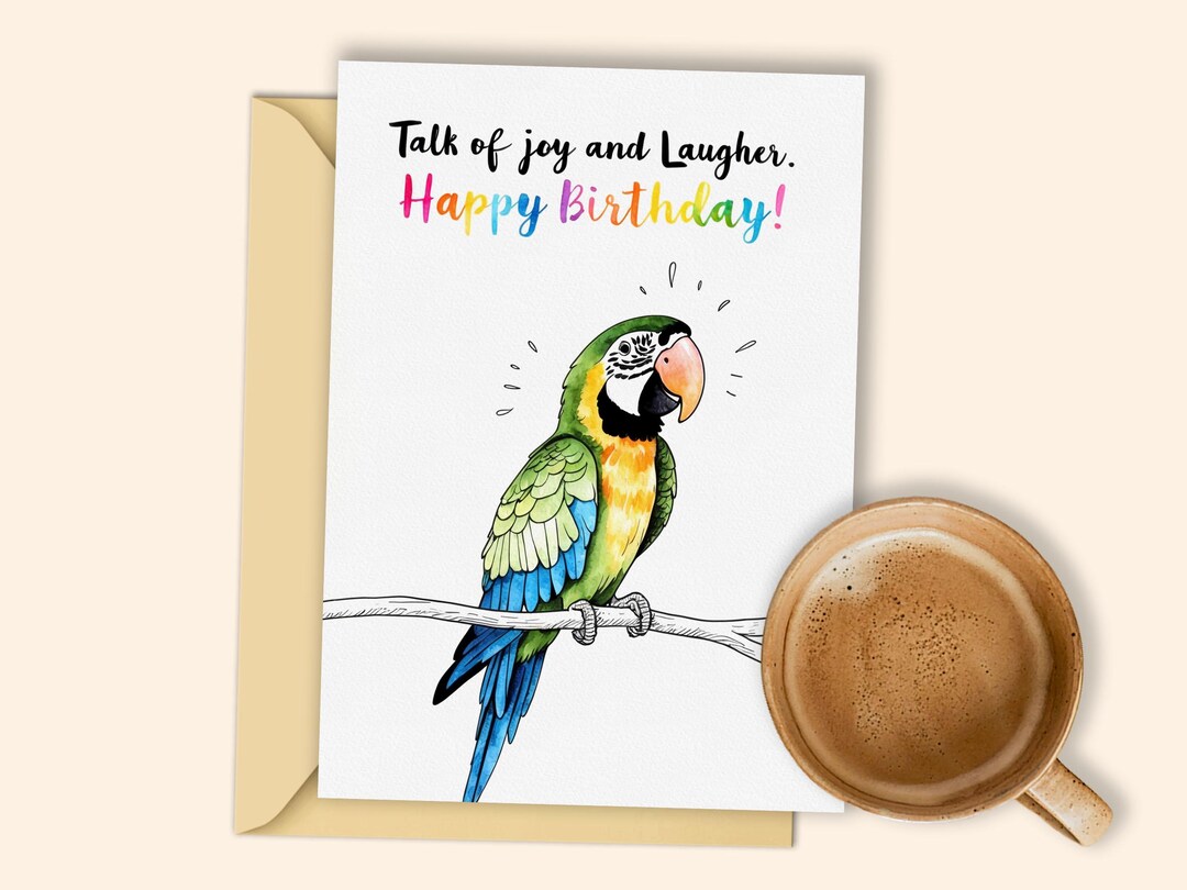 Vibrant Parrot Birthday Card | Printable Happy Birthday Card With ...