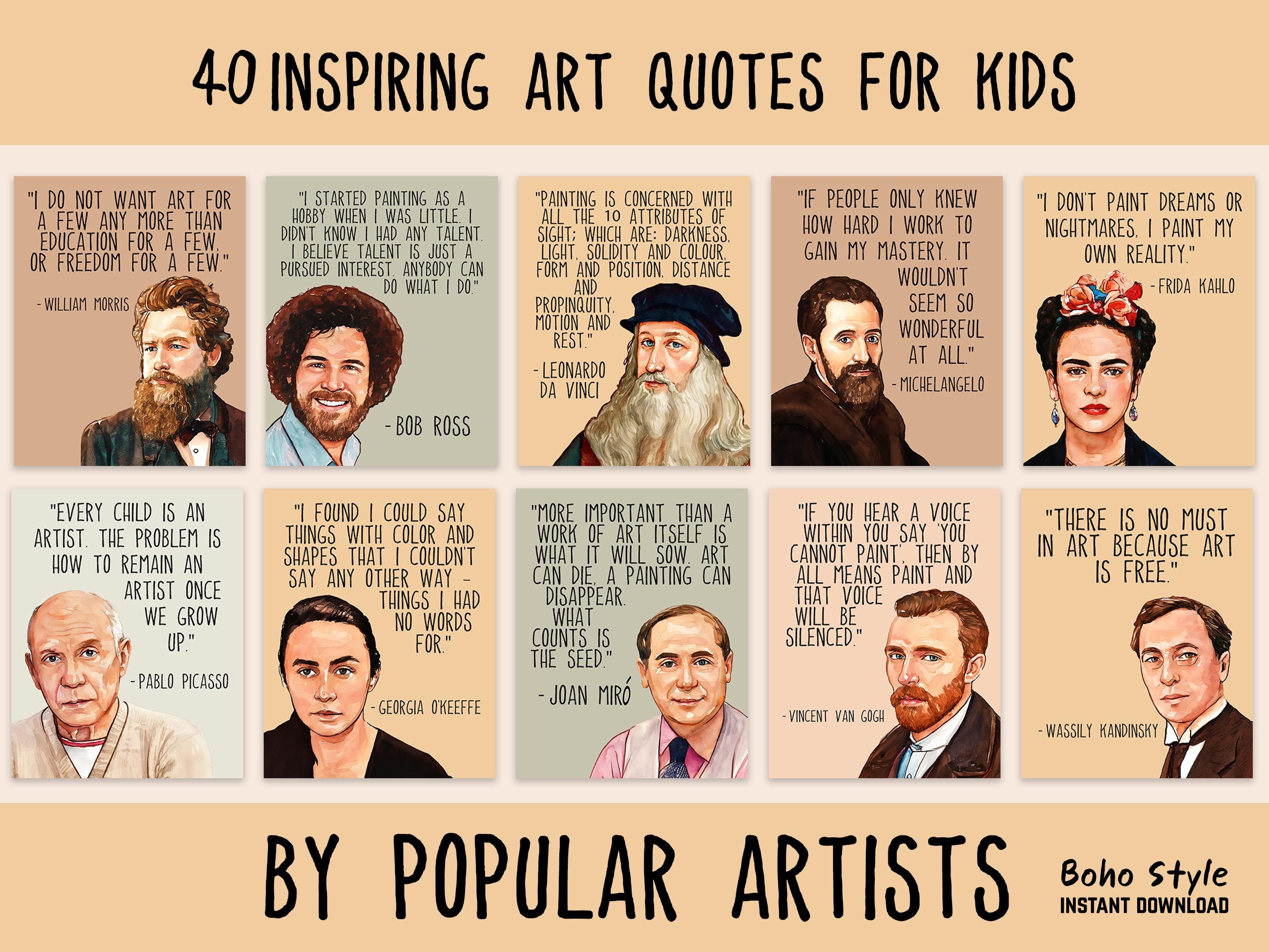 40 Famous Art Quotes for Kids by Artists Office & Classroom Decor ...