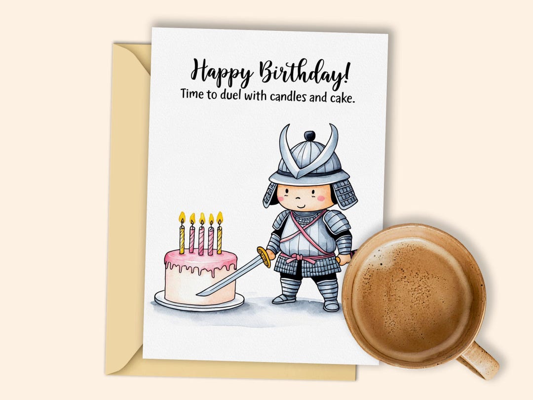 Digital Samurai Birthday Card Download - "duel With Candles and Cake ...