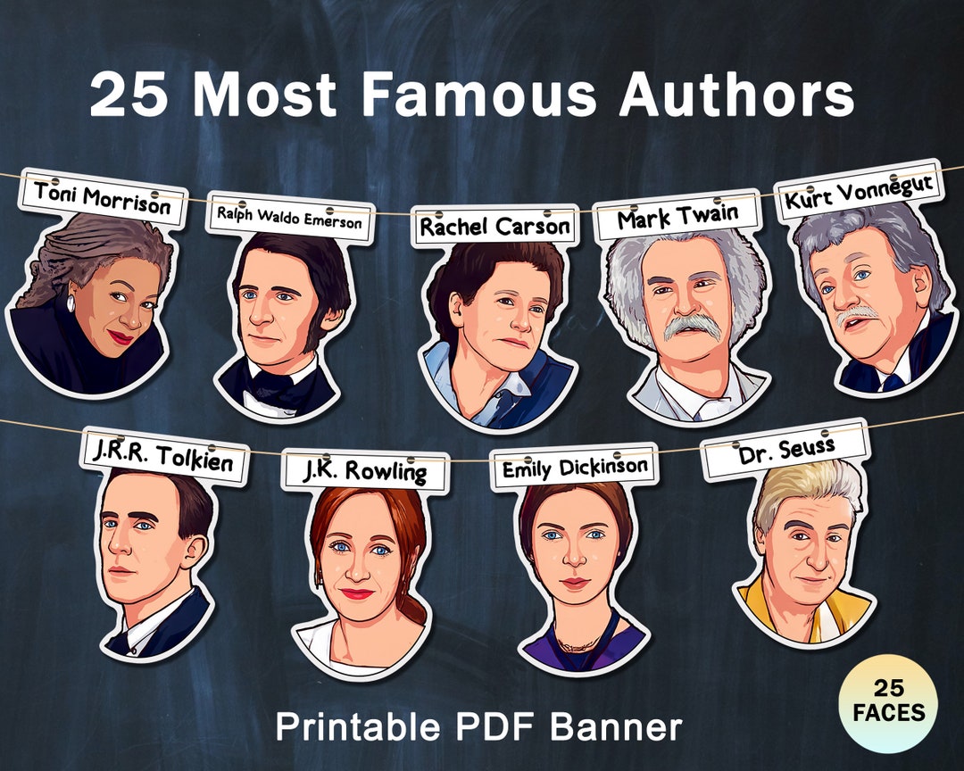 25 Faces, Famous Authors, Printable PDF Banner, Classroom Decor ...