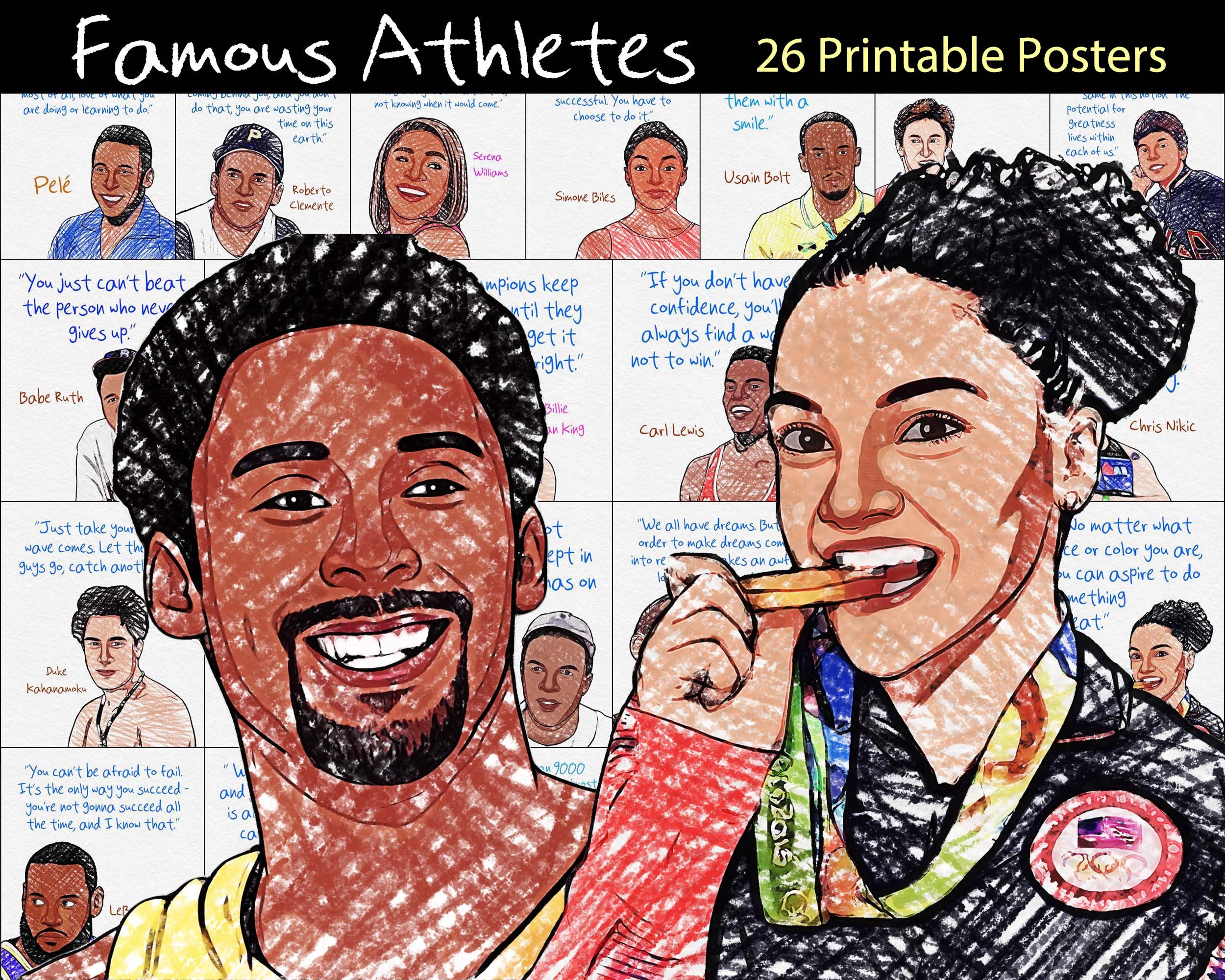 Athletes Posters 26 Printable Sports Posters, Elementary Classroom ...