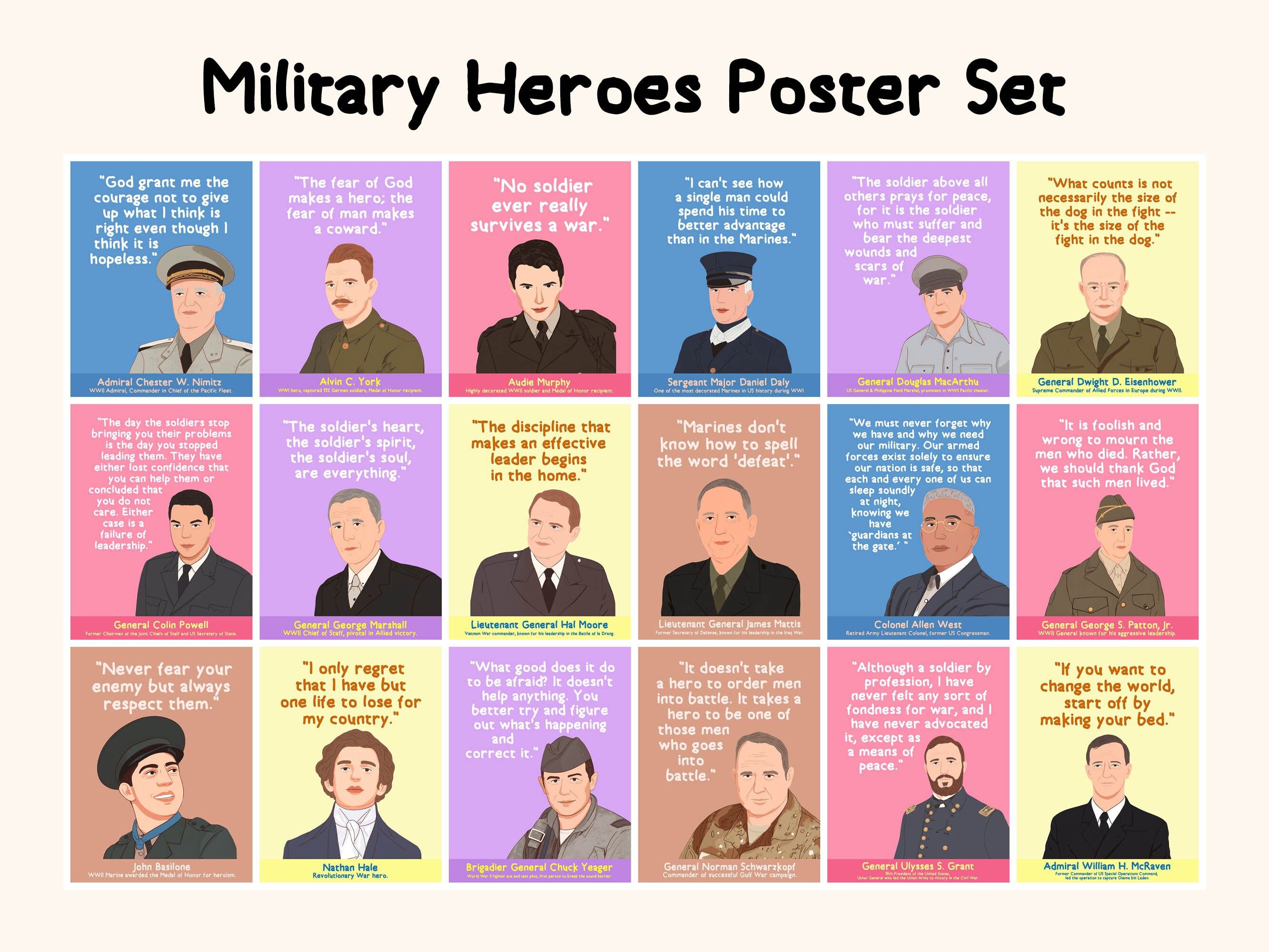 Military Heroes Poster Set Inspiring Quotes for Classroom Decor ...