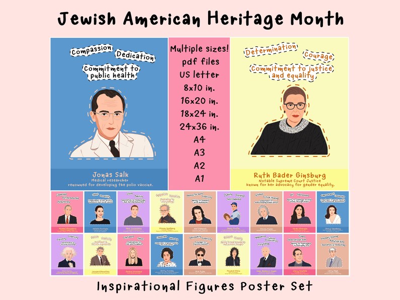 Jewish American Heritage Month Poster Set 20 Inspirational Figures for ...