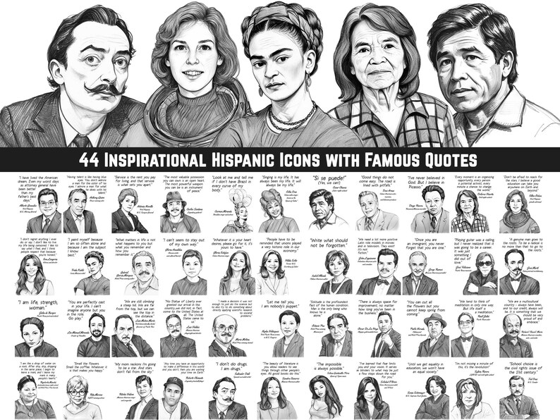 Hispanic Heritage Month Pencil Drawings, Classroom Decor (digital ...