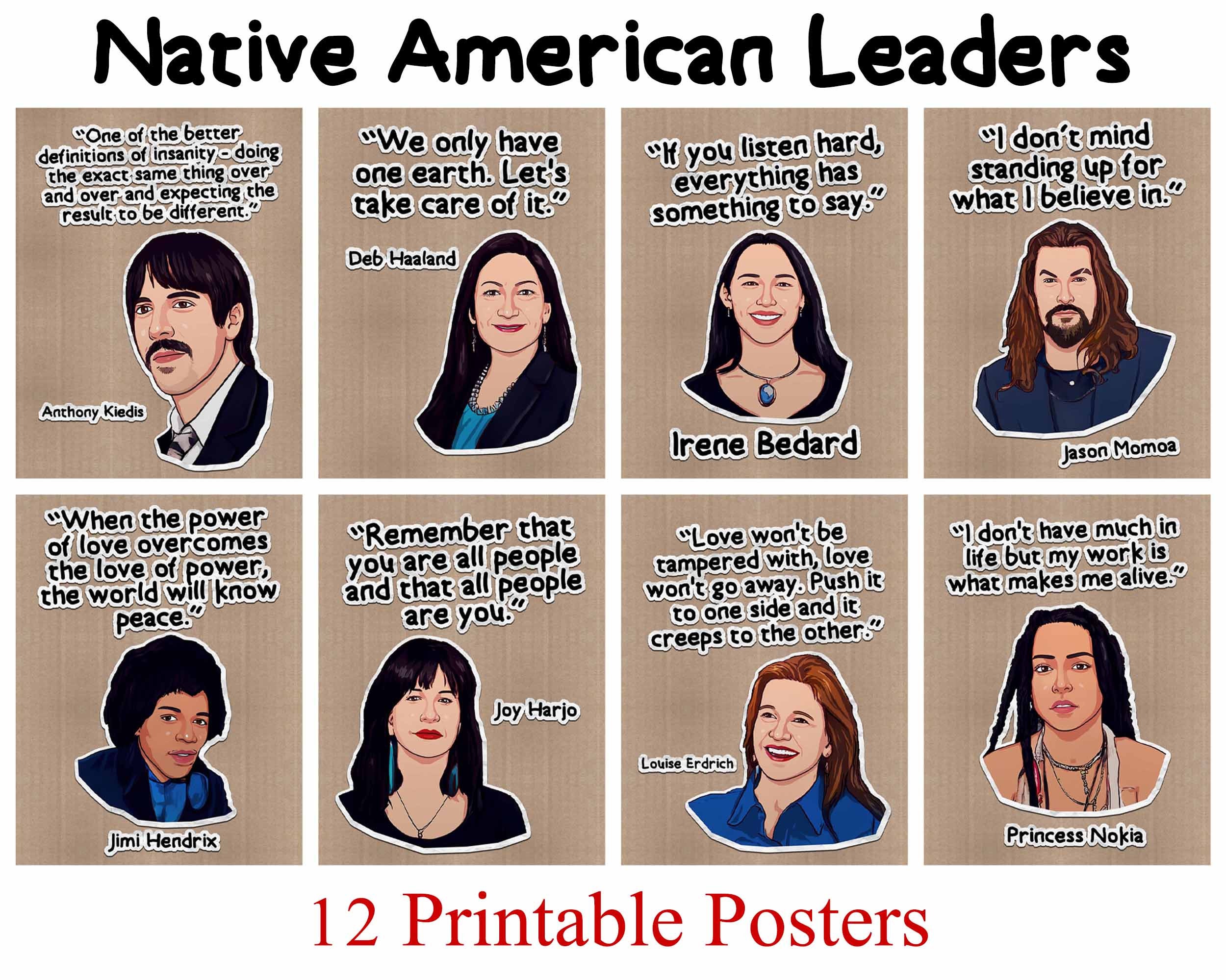 Torn Paper Style | 12 Famous Native American Leaders - Printable Poster ...