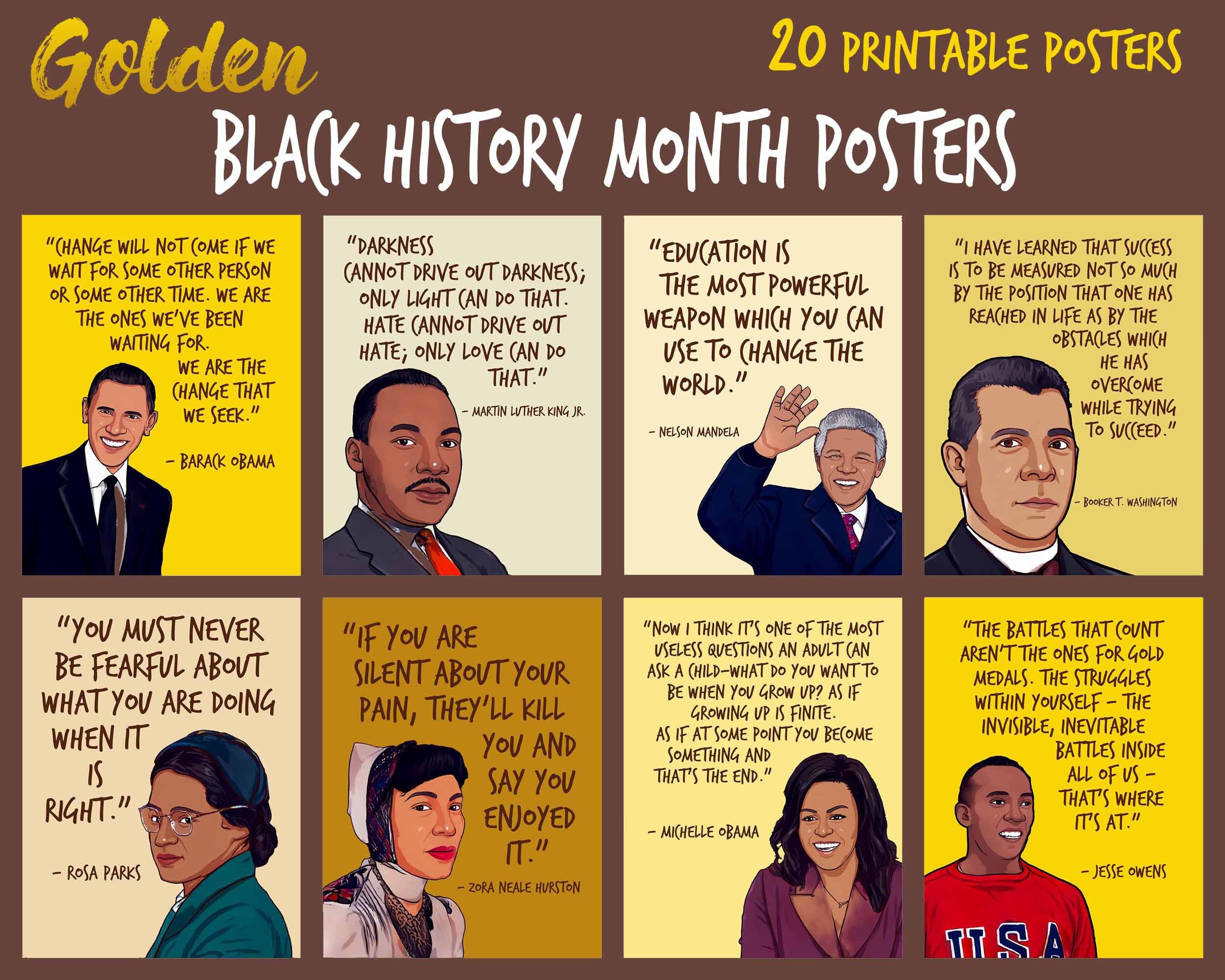 Golden Black History Month, 20 Printable Posters,teacher Wall Art ...