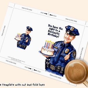Police Officer Birthday Card With Badge and Cake - Digital Download for ...