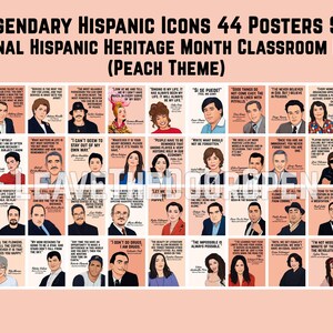 Legendary Hispanic Icons 44 Posters Set, Peach Theme, National Hispanic ...