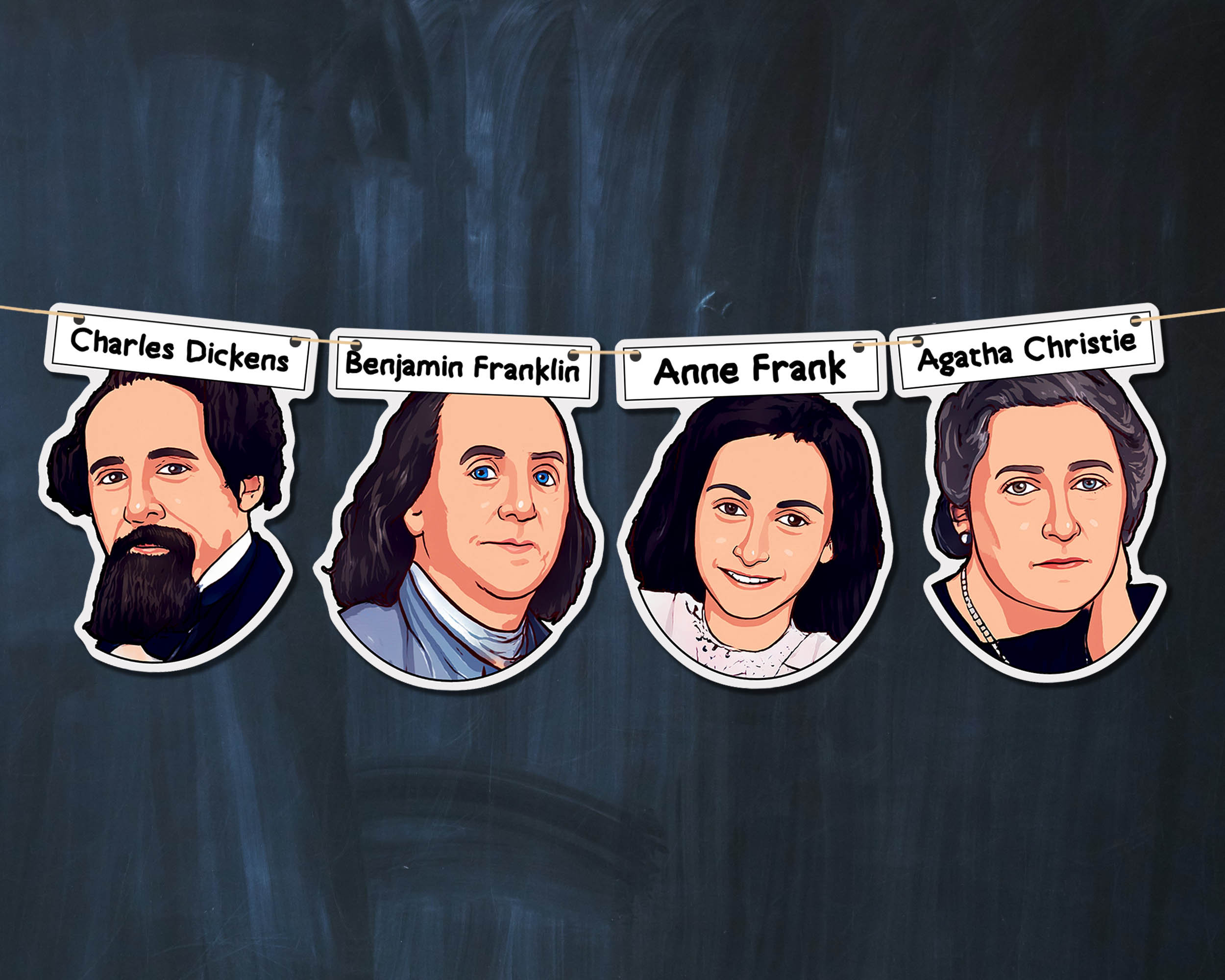 19 Faces,famous Authors,printable PDF Banner,classroom Decor,garland ...