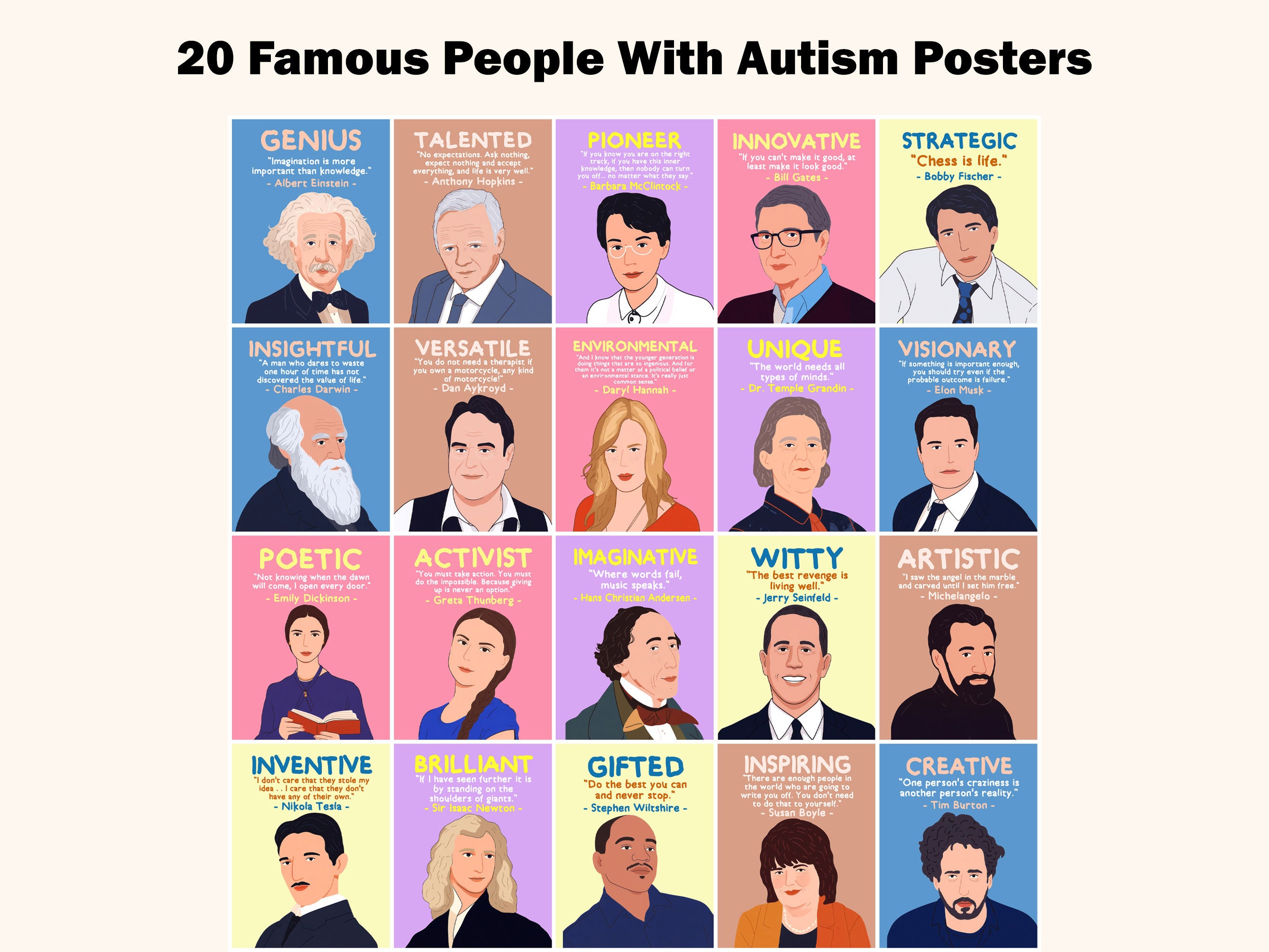 Famous People With Autism Posters, National Autism Acceptance Month ...
