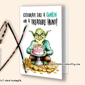 Goblin Birthday Card With Treasure and Cake - Digital Download for DIY ...