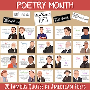 National Poetry Month Bulletin Board, 20 American Poets, Famous Quotes ...