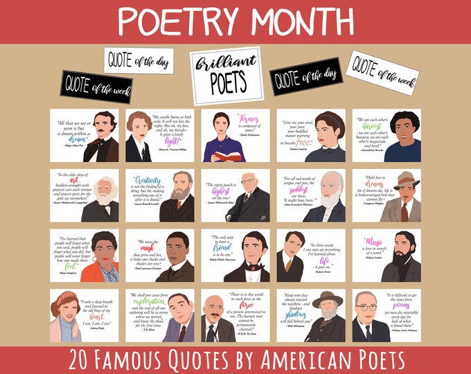 National Poetry Month Bulletin Board, 20 American Poets, Famous Quotes ...
