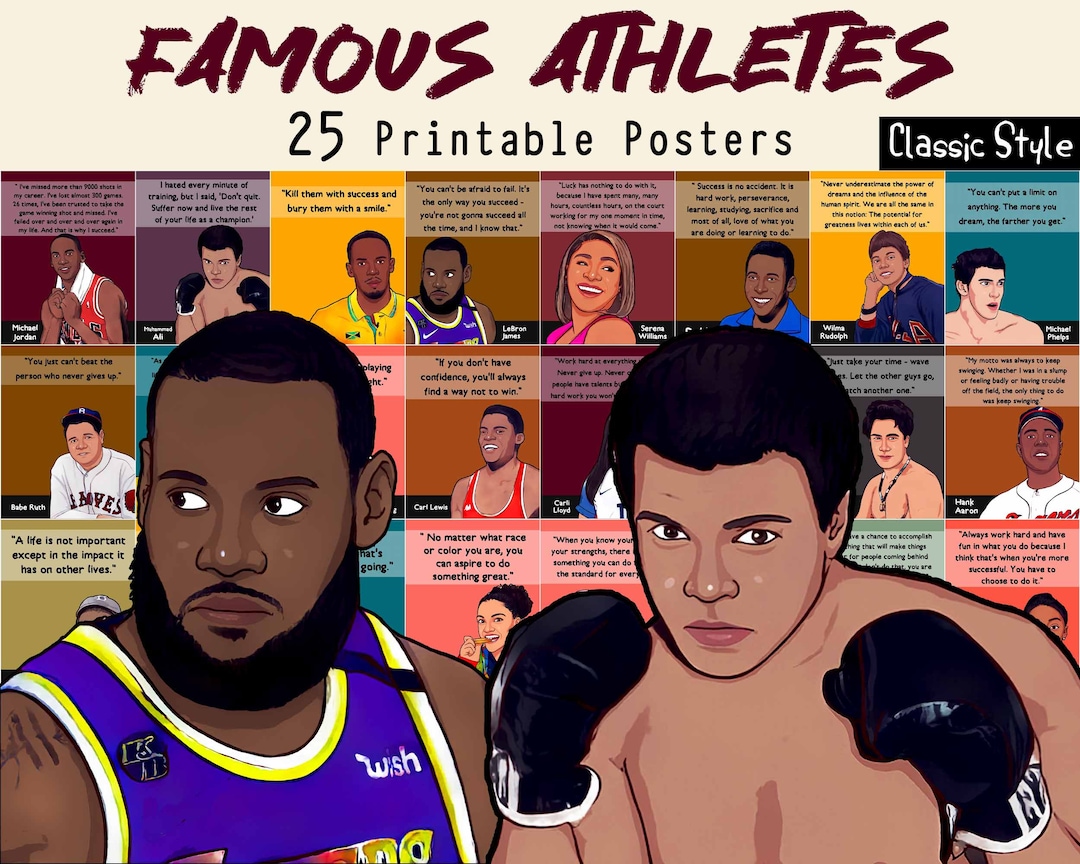 Famous Athletes Posters - 25 Printable Posters, Teacher Wall Art ...
