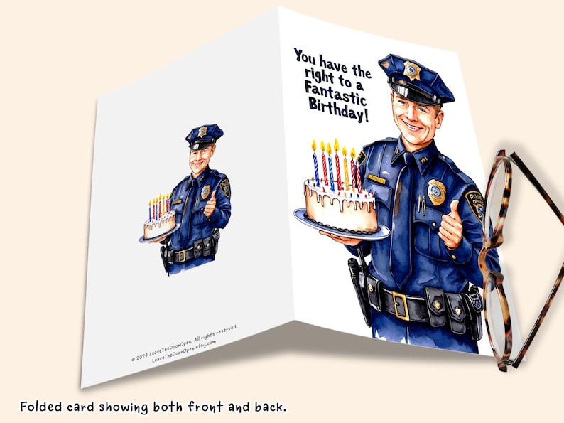 Police Officer Birthday Card With Badge and Cake Digital Download for ...