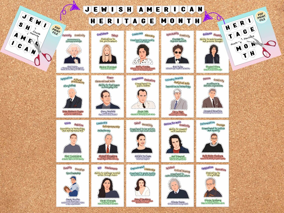 Jewish American Heritage Month Poster Set 20 Inspirational Icons for ...
