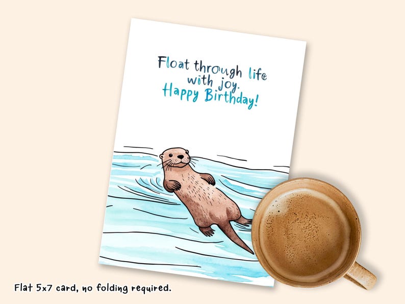 Serene Otter Birthday Card Printable Happy Birthday Card With Floating ...