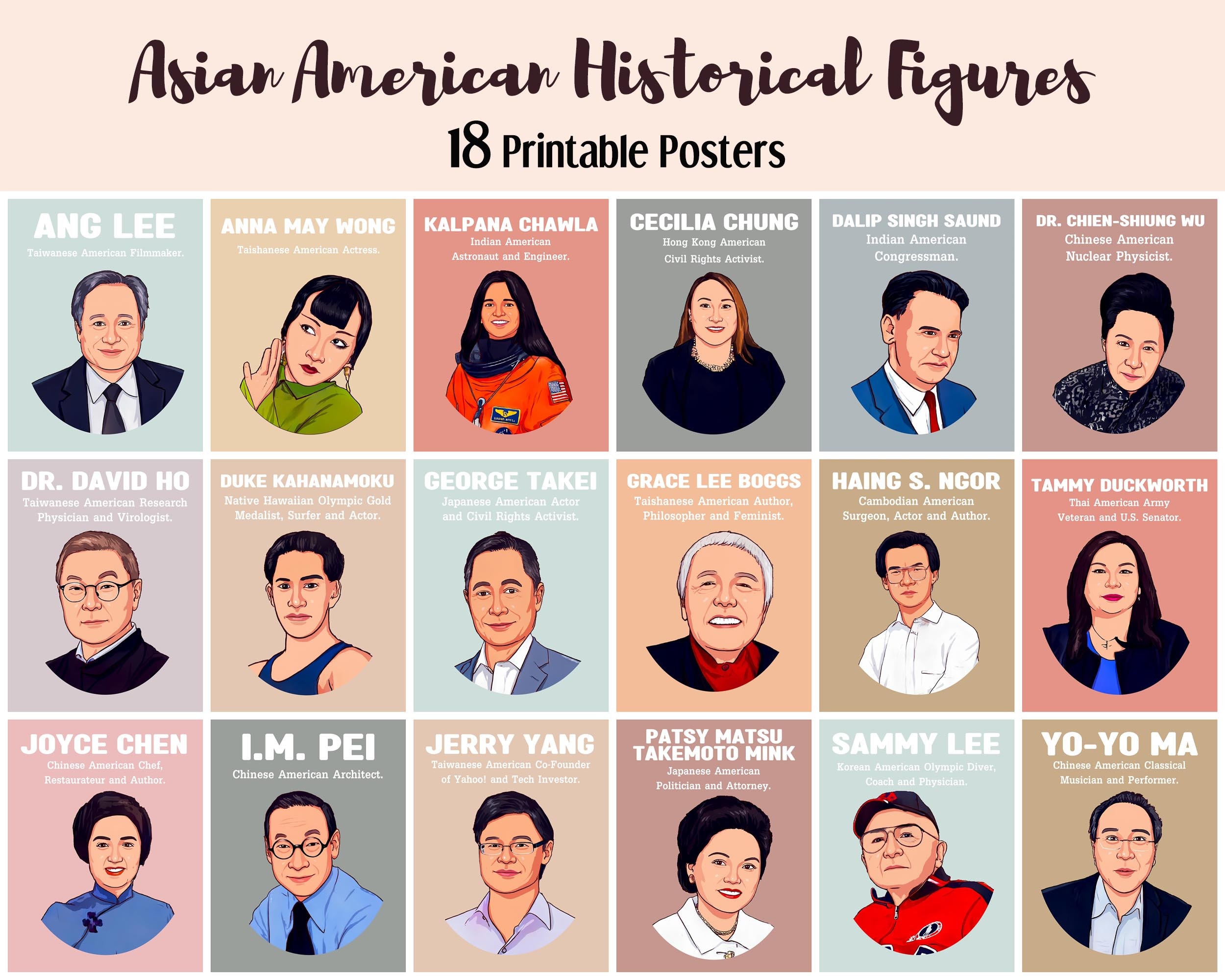 Asian American Leaders 18 Printable Biography Posters AAPI - Etsy