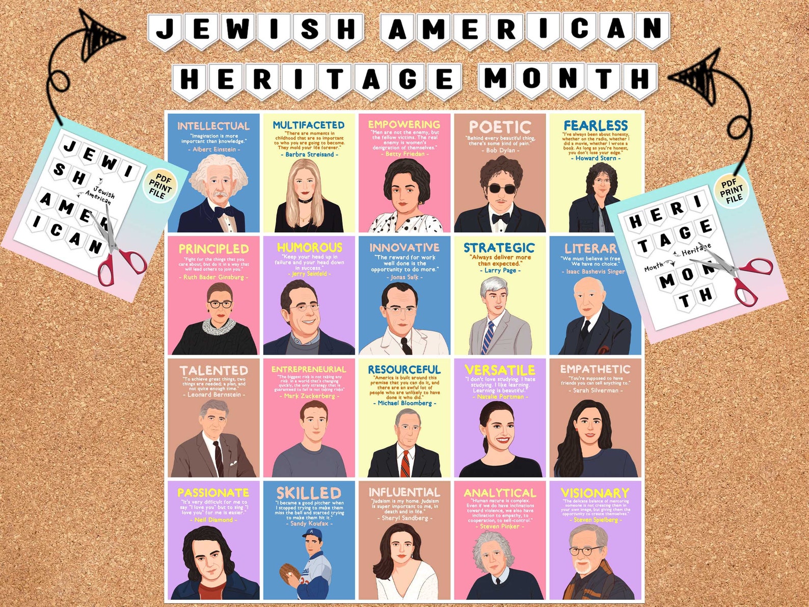 Jewish American Heritage Month Poster Set 20 Quotes From Icons for ...
