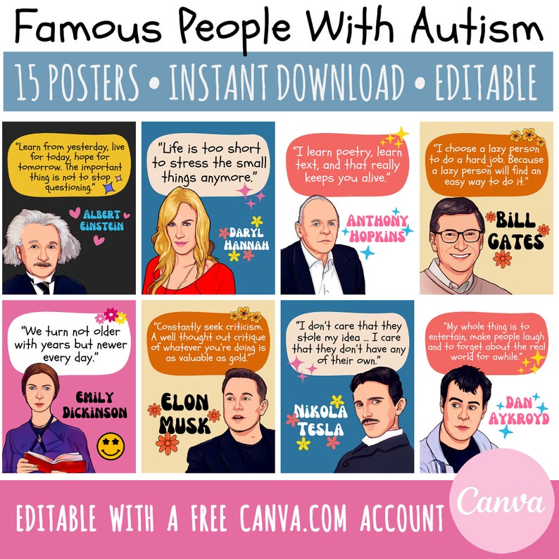 Famous People With Autism,15 Printable Posters, Autism Awareness Day ...