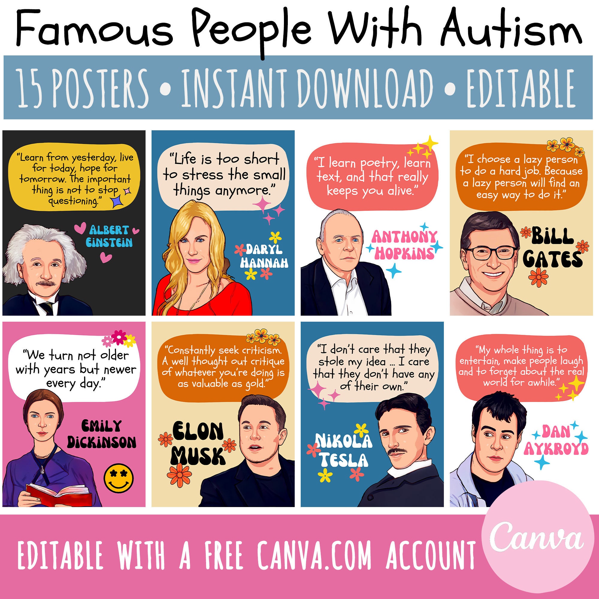 Famous People With Autism,15 Printable Posters, Autism Awareness Day ...