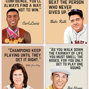 Famous Athletes Posters – Motivational Quotes, Boho Style (digital ...