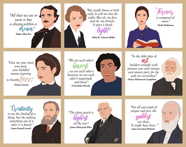 National Poetry Month Bulletin Board, 20 American Poets, Famous Quotes ...