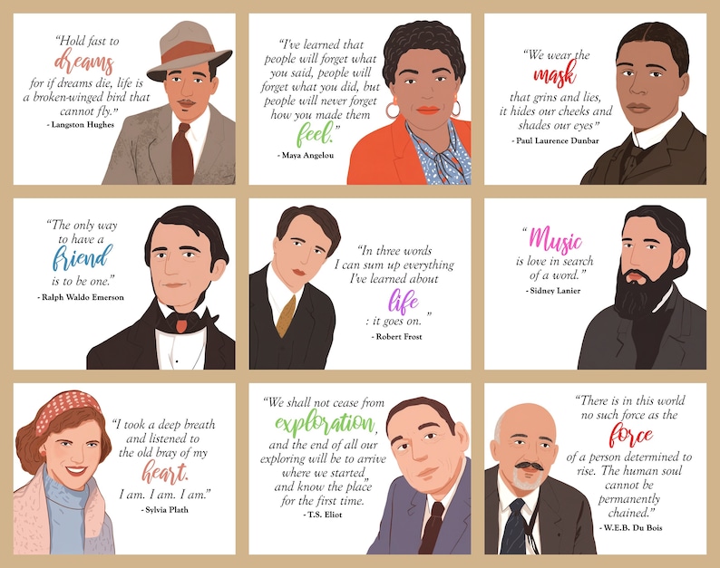 National Poetry Month Bulletin Board, 20 American Poets, Famous Quotes ...