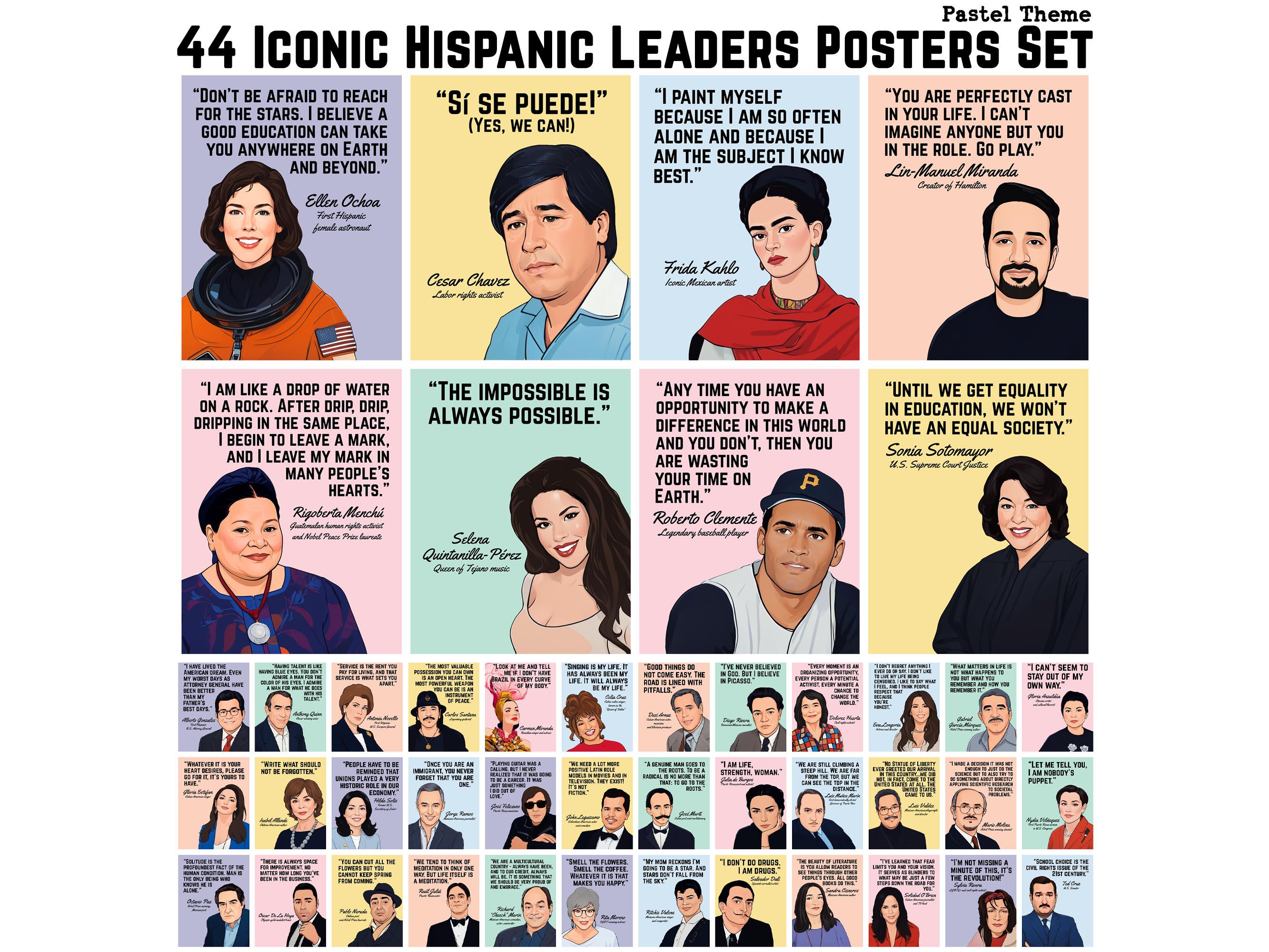 44 Iconic Hispanic Leaders Posters Set, Pastel Theme, National Hispanic ...