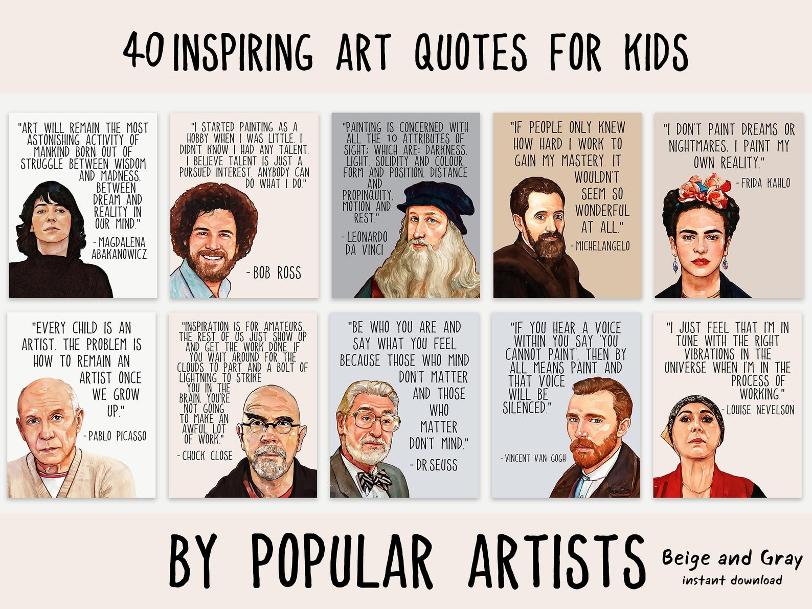 40 Famous Art Quotes for Kids by Artists Classroom & Office Posters ...