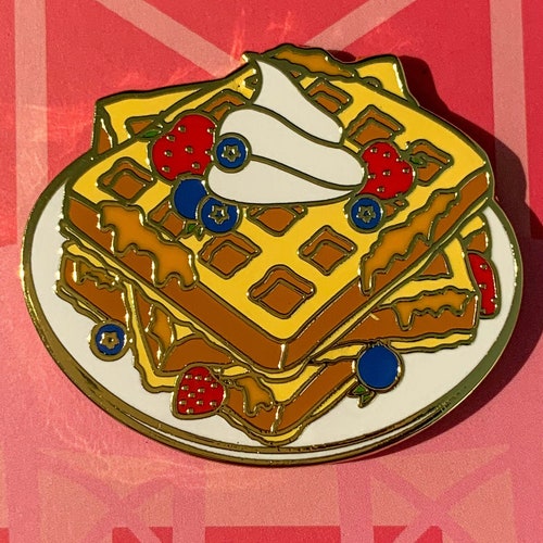 Belgian Waffle With Fruit & Whip Cream Food Brunch Enamel - Etsy