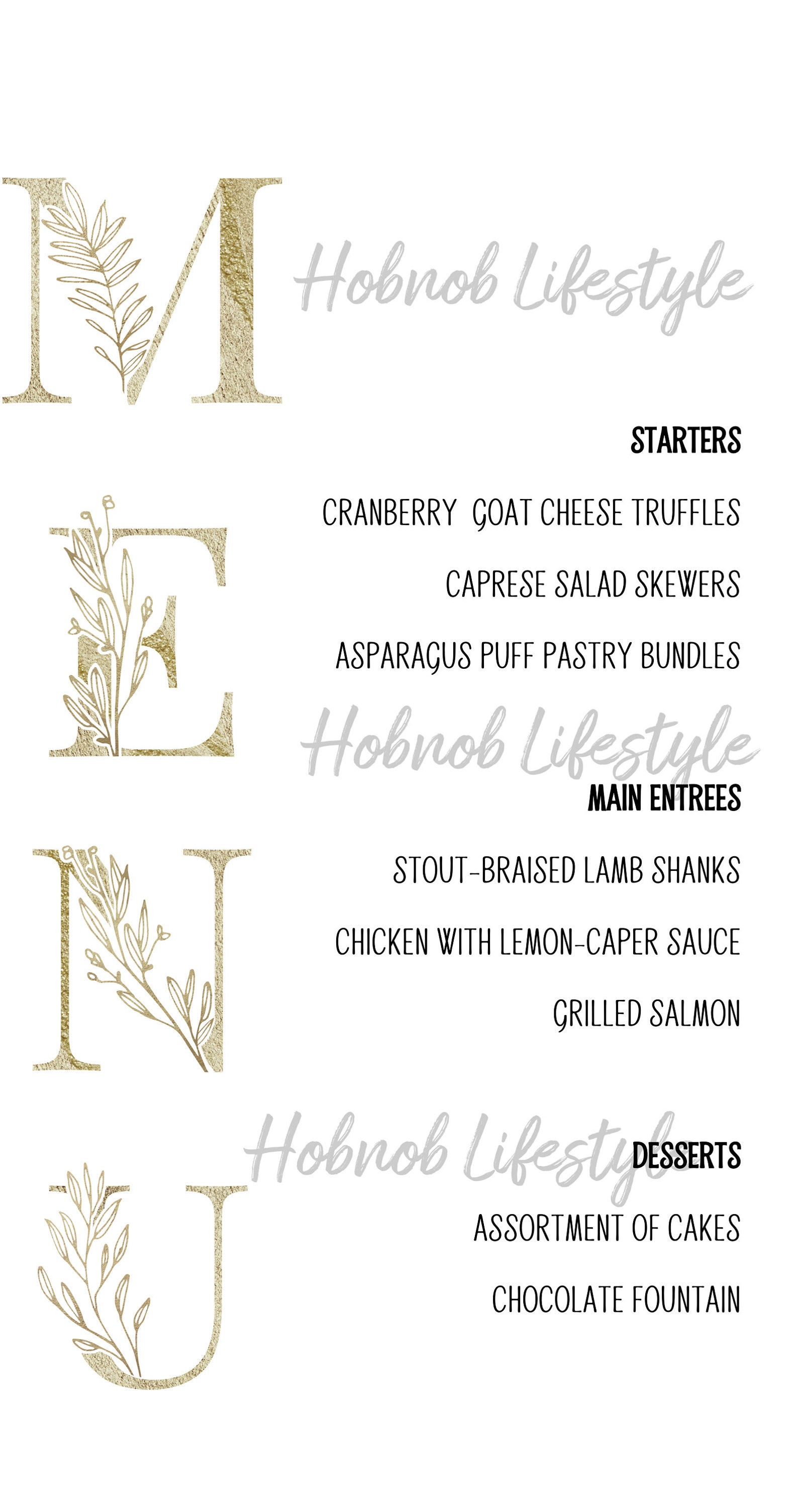 Digital Editable Gold Letter Menu, Canva Event/wedding Menu Template ...