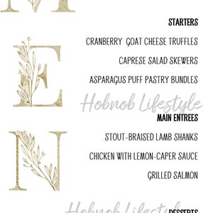 Digital Editable Gold Letter Menu, Canva Event/wedding Menu Template ...