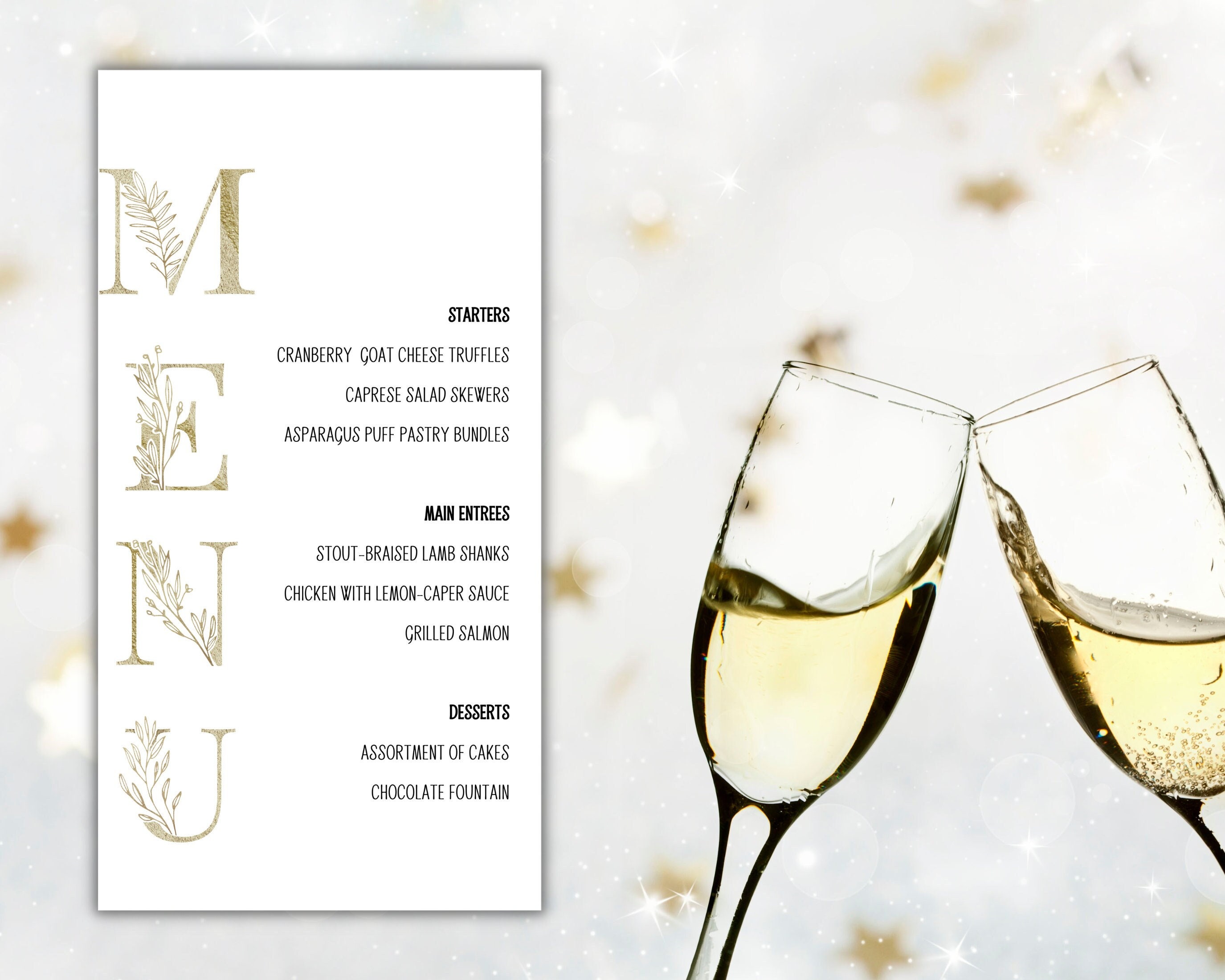 Digital Editable Gold Letter Menu, Canva Event/wedding Menu Template ...