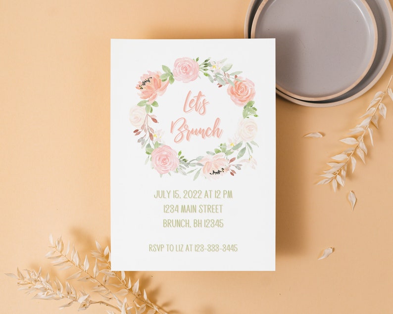 Digital Editable Brunch Floral Frame Invitation Canva Brunch - Etsy