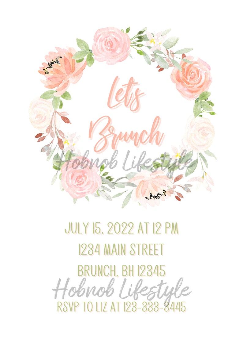 Digital Editable Brunch Floral Frame Invitation Canva Brunch - Etsy