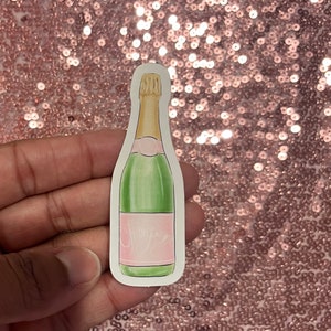 Pink and Green Champagne Bottle Sticker - Etsy