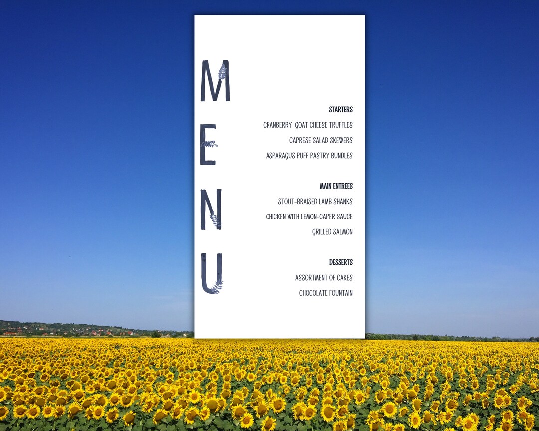 Digital Editable Blue Garden Letter Menu, Canva Event/wedding Menu ...